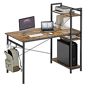 KYNEULIFE Computer Desk with Shelves,The Bookshelf is 9.5 inches Wide Home Office Desks Table 47 Inch PC Desk Bedroom Desk Work Desk Study Desk Wood Desk with Storage, Student,Rustic Brown