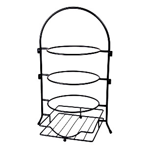 Creative Home 3-Tier Plate Rack Napkin Holder Buffet Caddy Storage Organizer with Removable Flatware Utensil Holder, Black