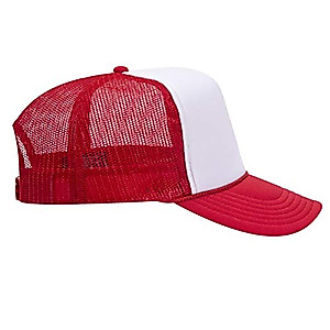 OTTO Wholesale 12 x CAP 5 Panel High Crown Mesh Back Trucker Hat (021602 - Red/Wht/Red) (OSFM - Adult)