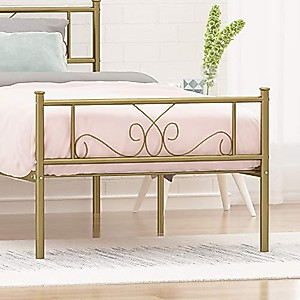SimLife Twin Bed Frame with Headboard and Footboard Metal Platform Bed Frame Under Bed Storage Mattress Foundation No Box Spring Need Gold