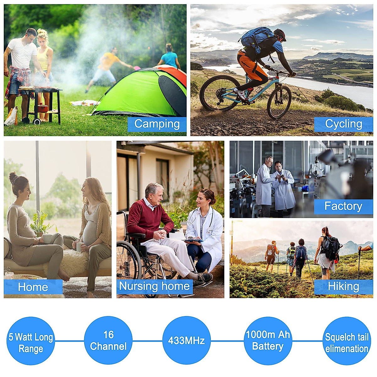 ChunHee Intercoms Wireless for Home-Home Intercom for Elderly-Business Intercom System Room to Room Communication 1.5 Miles Long Range 16 Channel Intercom System for Office/Camping/Hiking/Vacation