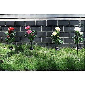 KANYEE Garden Outdoor Solar Lights Decorative Landscape Light Waterproof Simulation Rose Flower LED Stake Path Lights Yard Patio Lawn Night Lighting 4PCS