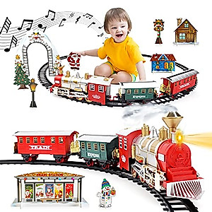 deAO Train Set for Christmas Tree,Classical Christmas Train Sets with Headlight, Smoke, Realistic Sounds, 3 Car Carriage and 11 Feet Track – Great Accessory for Kids and Christmas Decoration