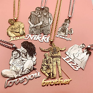 3UMeter Custom Necklace Personalized Necklaces for Women Men Engraved Picture Photo Pendant Necklace 18K Gold Silver Plated Necklace