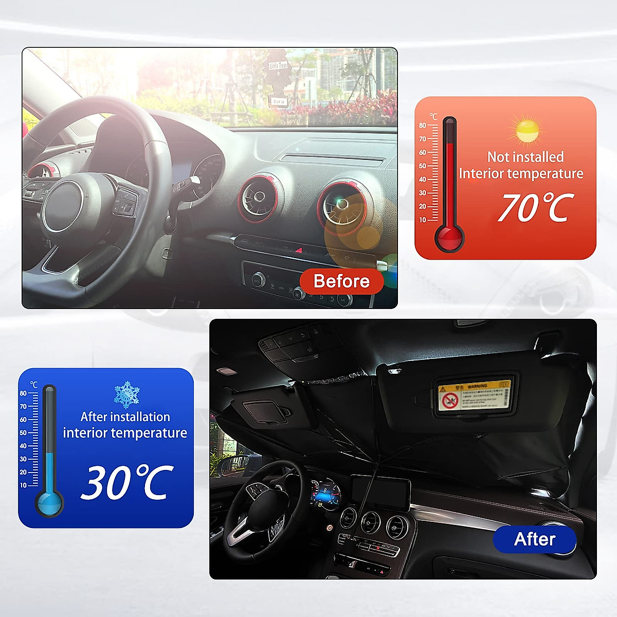 Sodcay 1 PC Car Windshield Sun Shade Umbrella, Foldable Sun Shade Car Sun Visor Protector Reflector Car Accessories Interior for UV Ray Block and Sun Heat Protection (31" x 55")