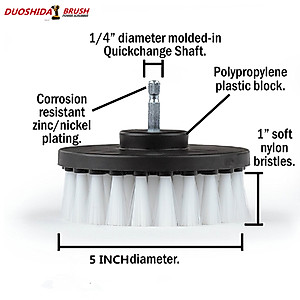 Drill Brush 5 inch Soft Bristle White Quick Change Shaft