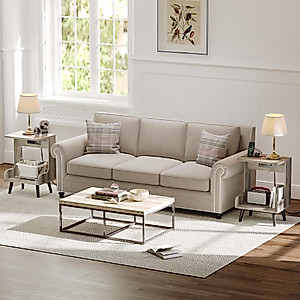 GYIIYUO Nightstands Set of 2 with Charging Station, Bedside Tables with Open Wood Shelf, End Table with Solid Wood Feet, Solid Wood Side Table for Bedroom, Small Spaces, Grey