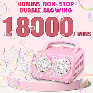 WELL WITHYOU Bubble Machine, Upgraded Durable Bubble Blower | 18000+ Big Bubbles Per Minute for Kids Toddler, with 2 Speed, Plug-in or Battery Powered, for Indoor Outdoor Birthday Parties, Pink