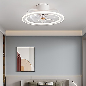 EKIZNSN 20'' Bladeless Modern Indoor Flush Mount Ceiling Fan with Lights and Remote, APP Control White Low Profile Ceiling Fans for Bedroom/Small Room