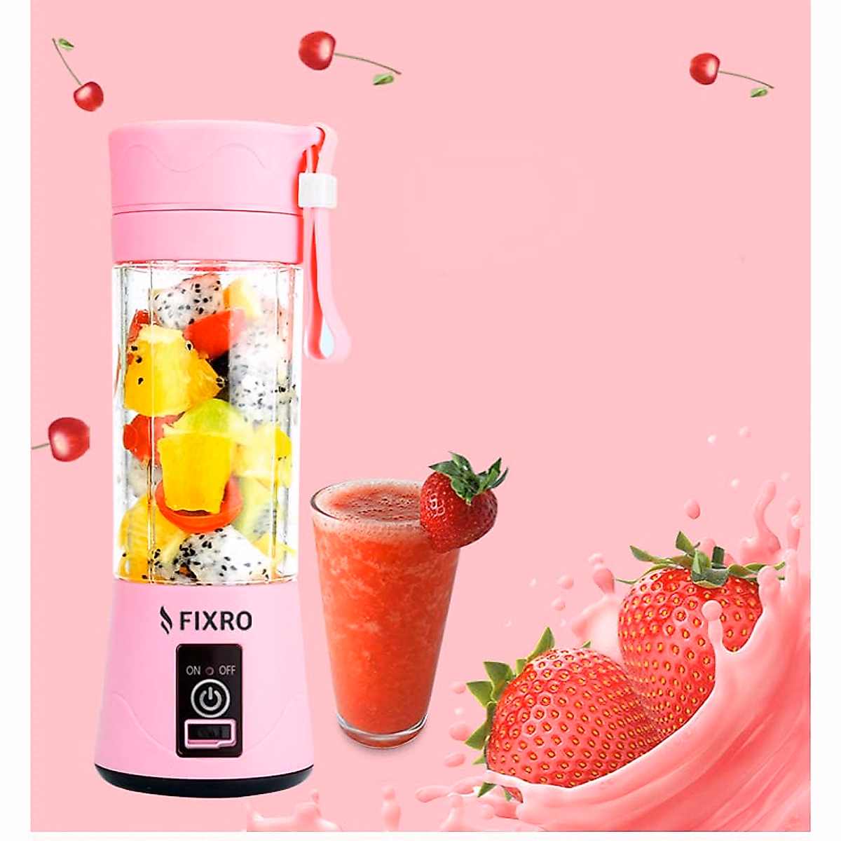 Portable Blender, Personal Blender for Smoothies and Shakes, Mini Fruit Juicer Cup Blender, Kitchen Personal Size Blender with USB Rechargeable, 380ml Traveling Fruit Juice, Veggie, Milk 6-3D Blades (Pink)
