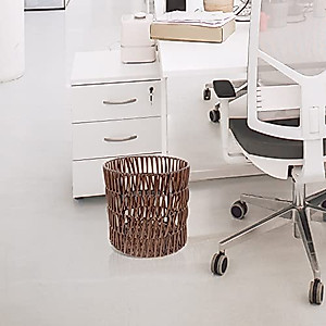 Gatuida Small Woven Basket Trash Can Wastebasket Round Wicker Waste Paper Bin Storage Basket for Bedroom, Bathroom, Office(Brown)
