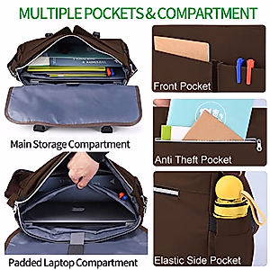 HXLGMD Messenger Bag for Men Women 15.6-17 Inch Laptop Briefcase Water-resistant Computer Shoulder Bag with Water Bottle Pocket, Large Crossbody Satchel Bag Work School Travel, Brown…