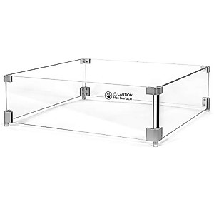 Barton Fire Pit Wind Guard Fire Pit Tempered Glass (18.5" x 18.5" inch) 8mm Thickness Square Wind Guard Fence Wind-Resistant Wind Screens