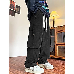 Floerns Men's Casual Corduroy Pants Drawstring Waist Straight Leg Cargo Pants Black M