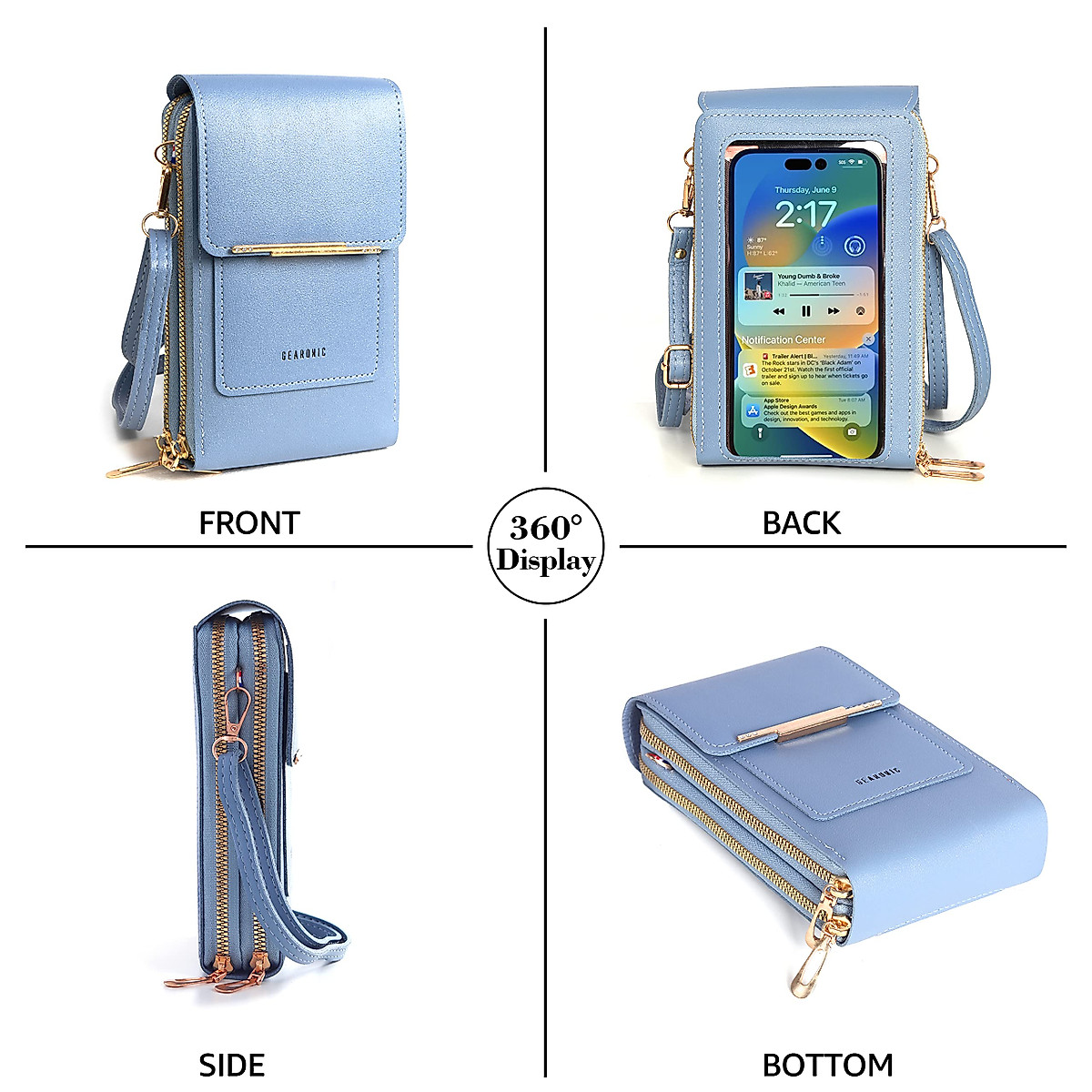 GEARONIC Small Crossbody Bags for Women, Small Cell Phone Purse, Handbags Wallet with Credit Card Slots, Leather Phone Wallet with Strap, Phone Purse Crossbody for Women with Transparent Window-Blue