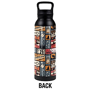 Harry Potter OFFICIAL Cute Chibi Pattern 24 oz Insulated Canteen Water Bottle, Leak Resistant, Vacuum Insulated Stainless Steel with Loop Cap, Black
