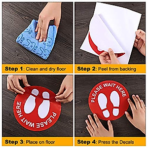 20 Pieces Social Floor Sticker Removable Stop Feet Apart Stand Safety Sign Marker Please Wait Here Footprint Decal for Supermarket, Grocery Store, Cafe Office, Hospital, 8 Inch (Red)