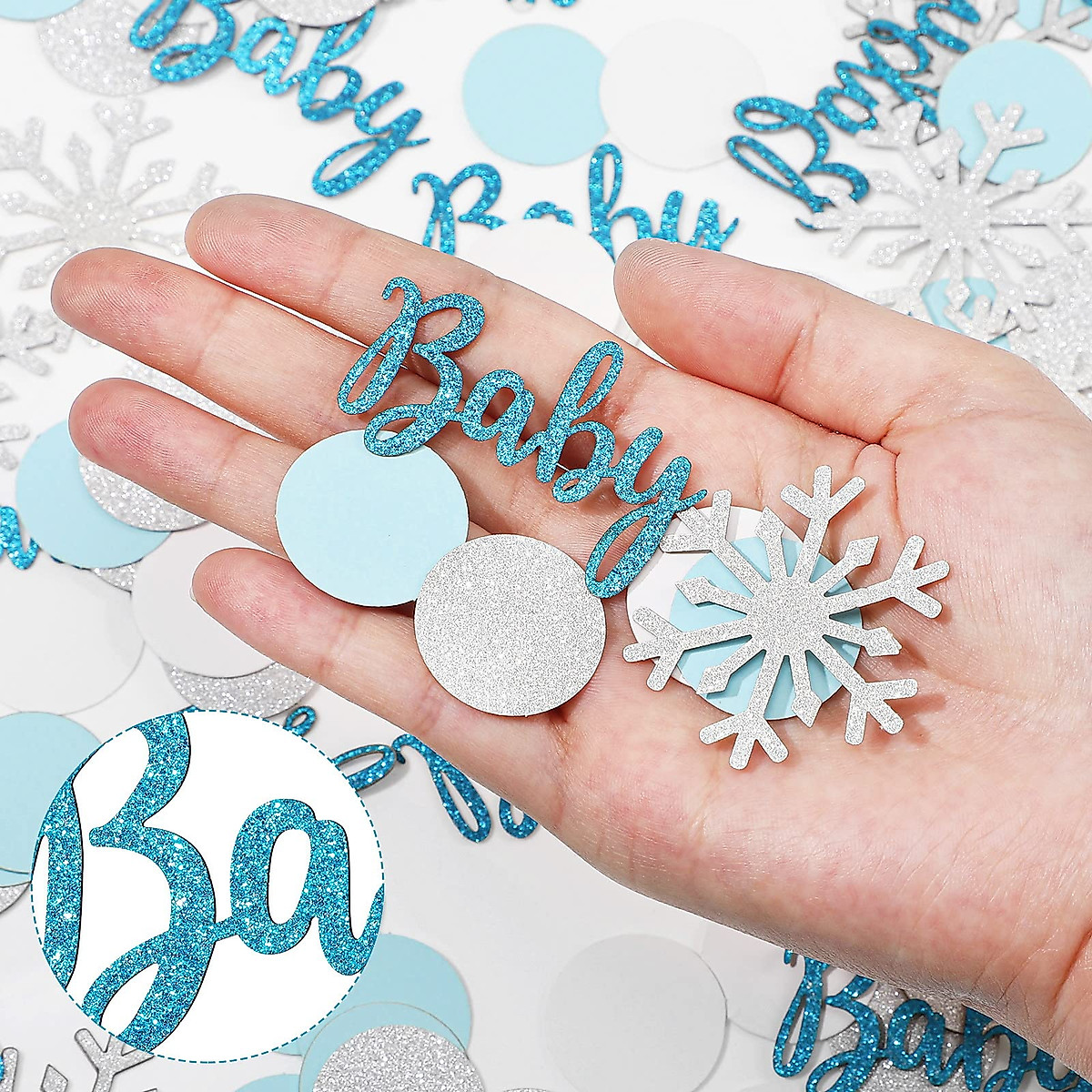 300 Pcs Winter Baby Shower Table Confetti Glitter Snowflake Confetti Silver White Table Decorations Paper Sprinkle Party Decorations for Baby Shower Gender Reveal Birthday Winter Party Decors (Blue)