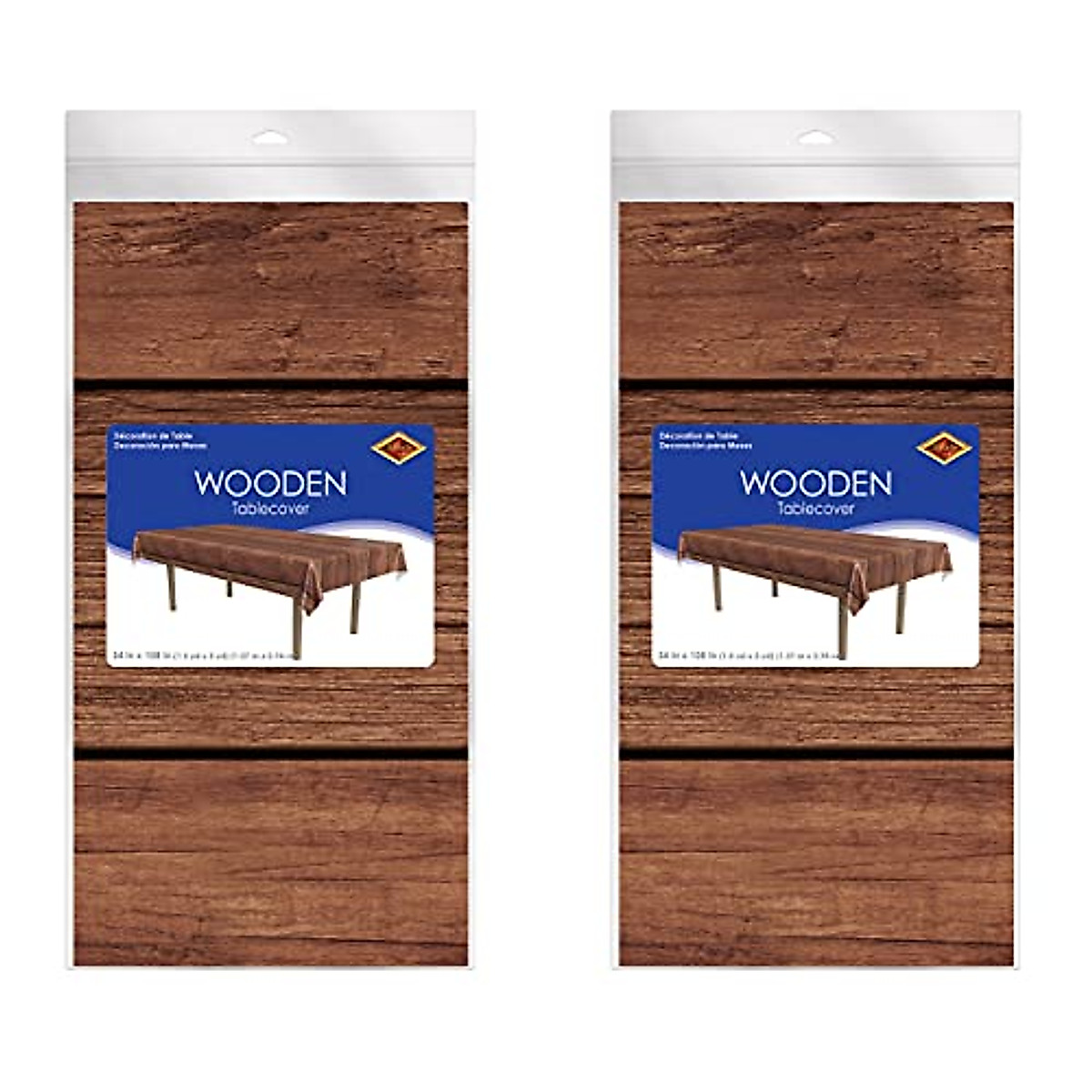 Beistle 2 Piece Disposable Plastic Wooden Print Tablecovers For Western Theme Birthday Party Pirate Tableware Decorations