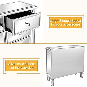 VINGLI Mirrored Dresser for Bedroom with 6 Storage Drawer Modern Chest of Drawers, Silver, 32”L x 12”W x 28”H