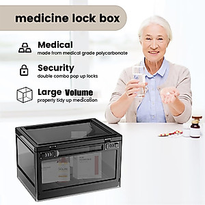Large Lock Box,Lockable Storage Box with Combination Code 15.3x11x8.6in Stackable Medicine Lock Box for Safe Medication，Storage Box with Lock for Phone/Snacks/Personal Items/Fridge/Office