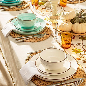 Sweese Plates and Bowls Sets, 18 Piece Dinnerware Set Porcelain Round Dinner Set for 6, Scratch Resistant Dishes Set, Dishwasher and Oven Microwave Safe Handpainted Swirl Dishware Sets, Assorted Blue