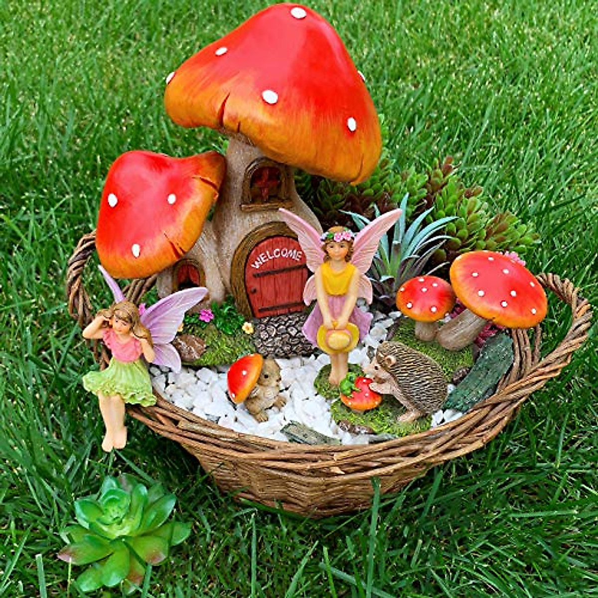 Mood Lab Fairy Garden - Mushroom House Set of 6 pcs - Miniature Figurines & Accessories Kit - for Outdoor or House Decor