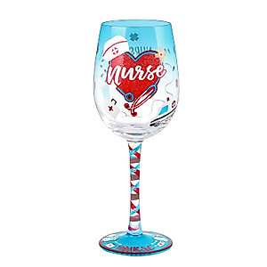 NymphFable Nurse Gifts Hand painted Wine Glass Artisan Painted Glass 15oz for Nurse Nursing Student Gifts for Her