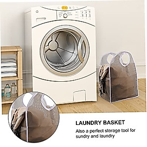 Sundry For Washing Shopping Collapsible Foldable Vegetable Handles with Laundry Home Travel Dirty Basket Holder Khaki Storage Mesh Bags Bag Handbag Organizer Clothes Hamper