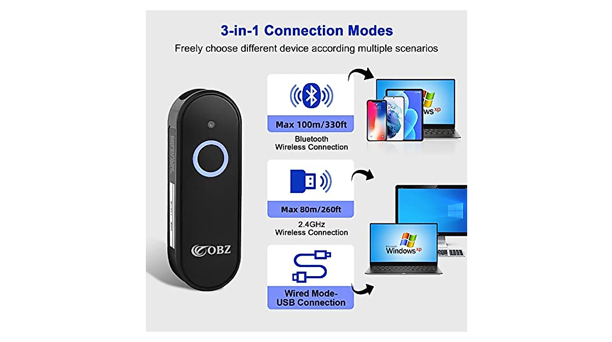 Mini 2D Wireless Barcode Scanner - Portable 1D/2D QR Code Scanner