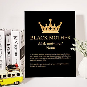 Black Mother Canvas Wall Art Motivational Black Queen Black Women Quote Gold Foil Art Print Framed Canvas Painting Artwork Home Decor Gifts 12x15 Inch