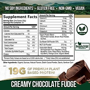 Vegan Protein Powder, Double Chocolate Fudge - 19g Protein & 100% Plant Based - Fast Absorbing Premier Protein for Smoothies & Shakes - No Lactose Ingredients, Gluten Free, Non-GMO - 30 Servings