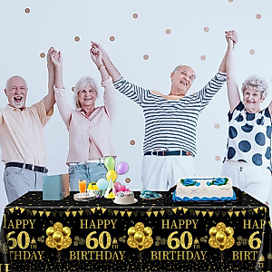 Pymurod 3Pcs 60th Birthday Tablecloth Decorations 60 Year Old Birthday Decorations Black Gold Happy 60 Birthday Table Cloth Rectangle Table Decorations 60th Birthday Party Favors