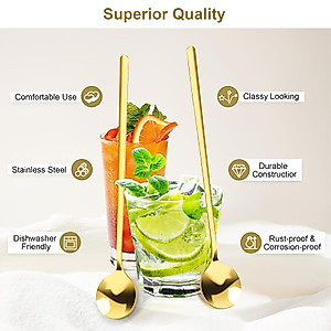 Coffee Spoons, Espresso Spoons, Small Coffee Spoons Set, 4 PCS 6.7 Inches Stainless Steel Bar Spoons, Gold