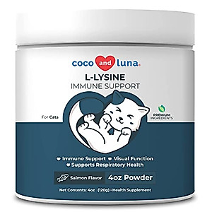 L-Lysine Supplement for Cats 4oz/120g - Cat Supplement for Sneezing and Runny Nose, Cat Cold, Cat Immune Support, Eye Function and Respiratory Health – Lysine Powder for Cats, Salmon Flavor