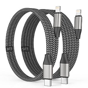 2Pack 3FT 5FT Fast Charger Cable Syncing Cord Nylon Braided