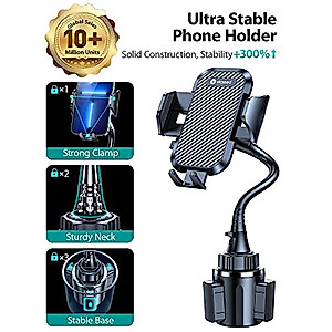 𝗨𝗽𝗴𝗿𝗮𝗱𝗲𝗱 15'' Cup Holder Phone Mount [𝗦𝘁𝗮𝗯𝗹𝗲 & 𝗦𝗲𝗰𝘂𝗿𝗲] Cup Phone Holder for Car, Adjustable Long Neck Phone Cup Holder for Car, Truck, SUV, Fit for iPhone 14 13 Pro Max, All Phones