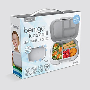 Bentgo® Kids Chill Leak-Proof Lunch Box - Included Reusable Ice Pack Keeps Food Cold; 4-Compartment Bento Lunch Container; Microwave & Dishwasher Safe; 2 Year Manufacturer Warranty (Gray)