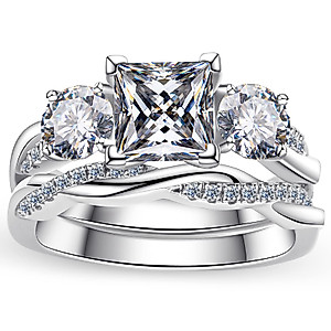 CannyCat 3-Stone Princess Cut Moissanite Wedding Ring Sets for Women Infinity 3.25 carat(ctw) Radiant Moissanite Rings Bridal Set D color Moissanite Diamond Anniversary Engagement Ring Set (size-6)