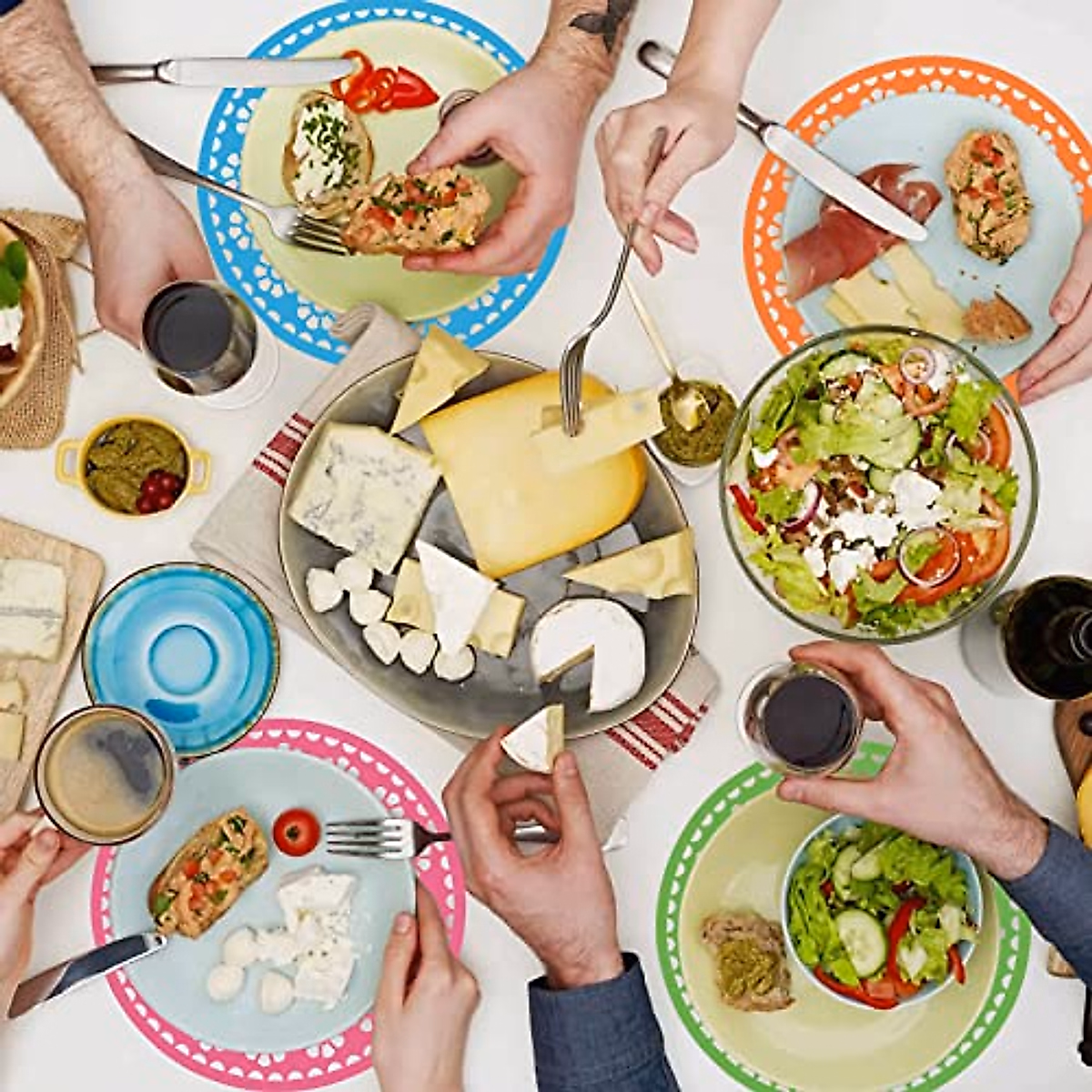 32 Pieces Fiesta Paper Place Mats 14" Mexican Papel Picado Cinco De Mayo Disposable Placemat Round Paper Doilies Cutouts for Mexican Party Supplies Tableware Decoration