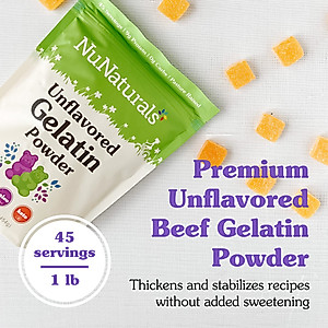 NuNaturals Unflavored Beef Gelatin Powder, Instantly Thickens, Stabilizes, and Texturizes, 1 lb