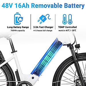 KBO Breeze Step Thru Electric Bike, 500W Ebike 48V 16Ah Removable Battery 55MI Range, 300LBS Payload, 27.5"x2.4" Commuter Ebikes for Adults, 25MPH, 7 Speed System, 5H Fast Charge