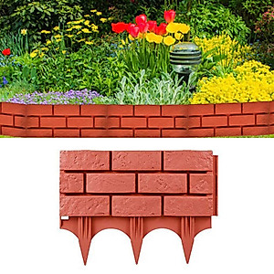 SJUFNDS Bricks Stone Design Garden Lawn Edge Fence 5/10 Pcs Yard Landscaping Fence Liner Barrier Kit of Decorative Lawn Landscape (Red,5pcs)