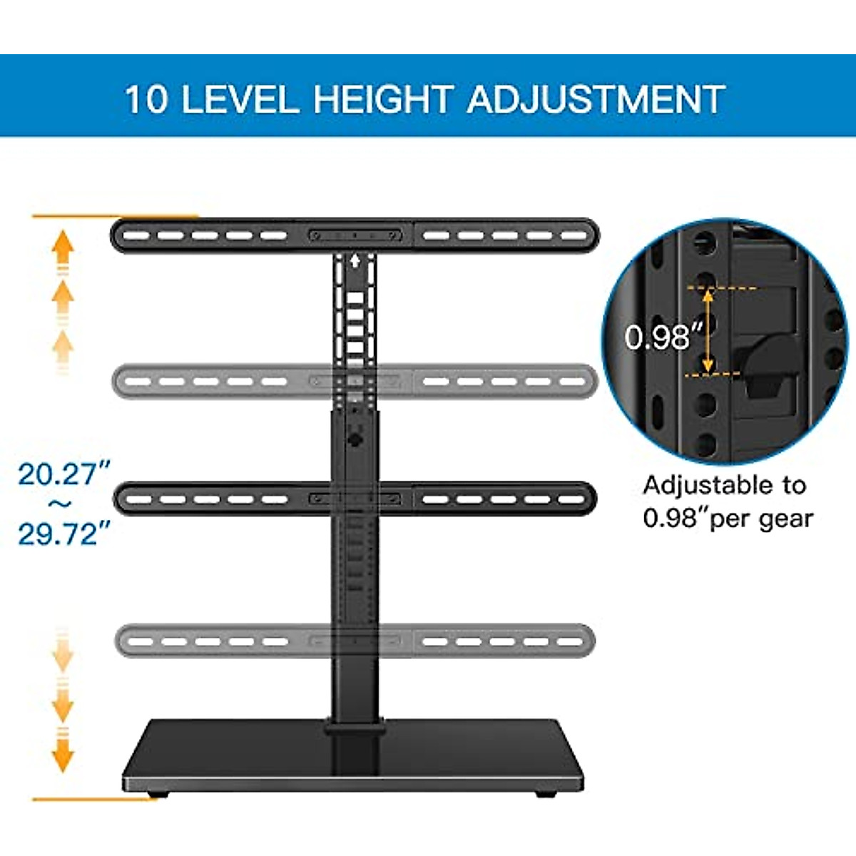 PERLESMITH Universal Swivel TV Stand-Table Top TV Stand Base for 37-70 inch LCD OLED Flat Screen 4K TVs Height Adjustable TV Stand Mount with Heavy Duty Tempered Glass Base VESA 600x400mm