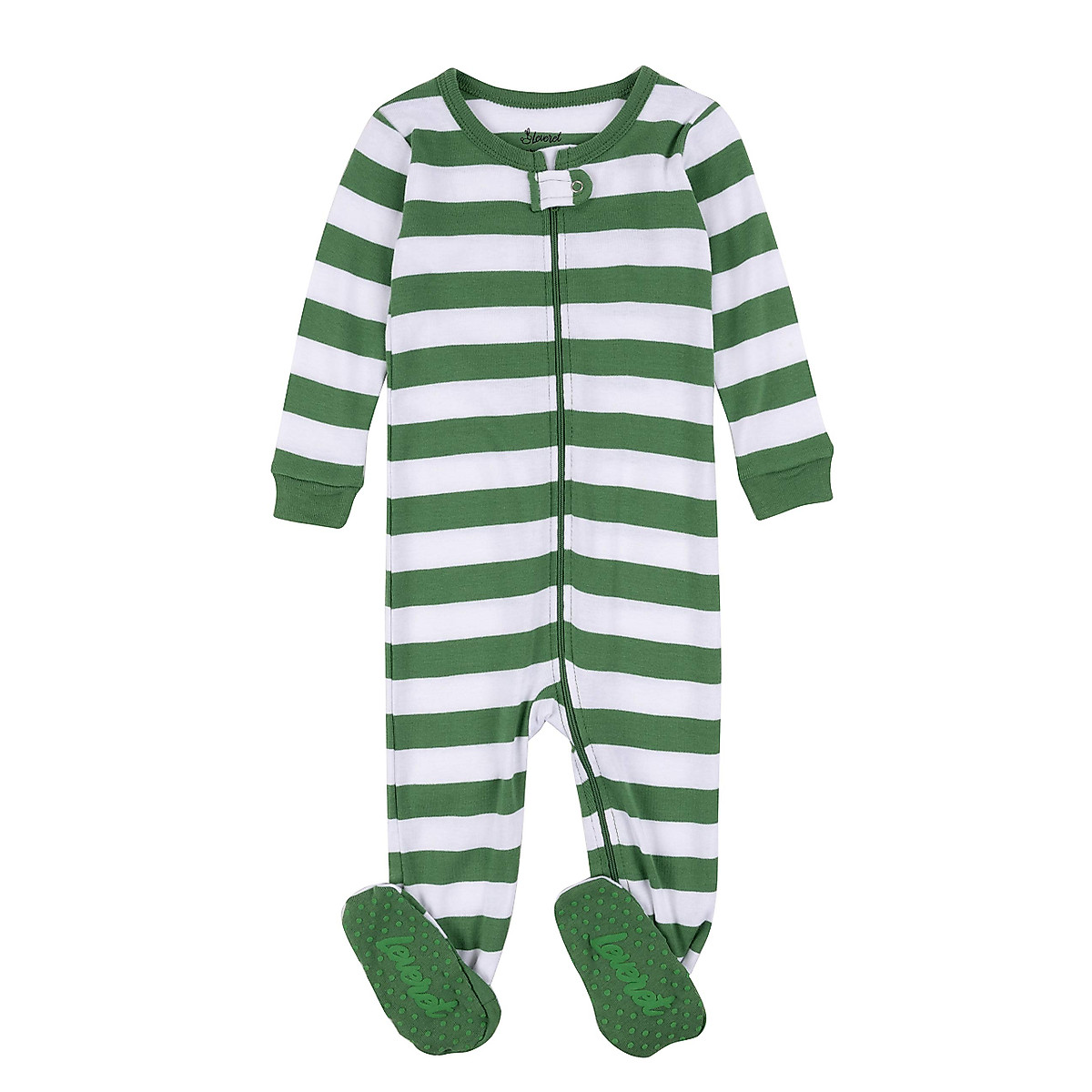 Leveret Kids Pajamas Baby Boys Girls Footed Pajamas Sleeper 100% Cotton (Green/White, Size 12-18 Months)