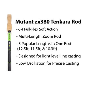 DRAGONtail Mutant zx380 Zoom 3 Length Tenkara Fishing Rod (Soft Action Rod) (with Furled Line Kit)
