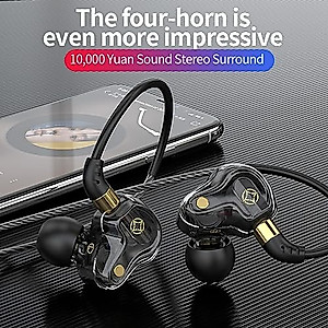 SWLIFL Wired Earbuds in-Ear Headphones with Microphone Volume Control Dual Dynamic Coil Bass Noise Canceling 3.5mm Jack Tangle-Free Cord Noise Isolating Earphones Black
