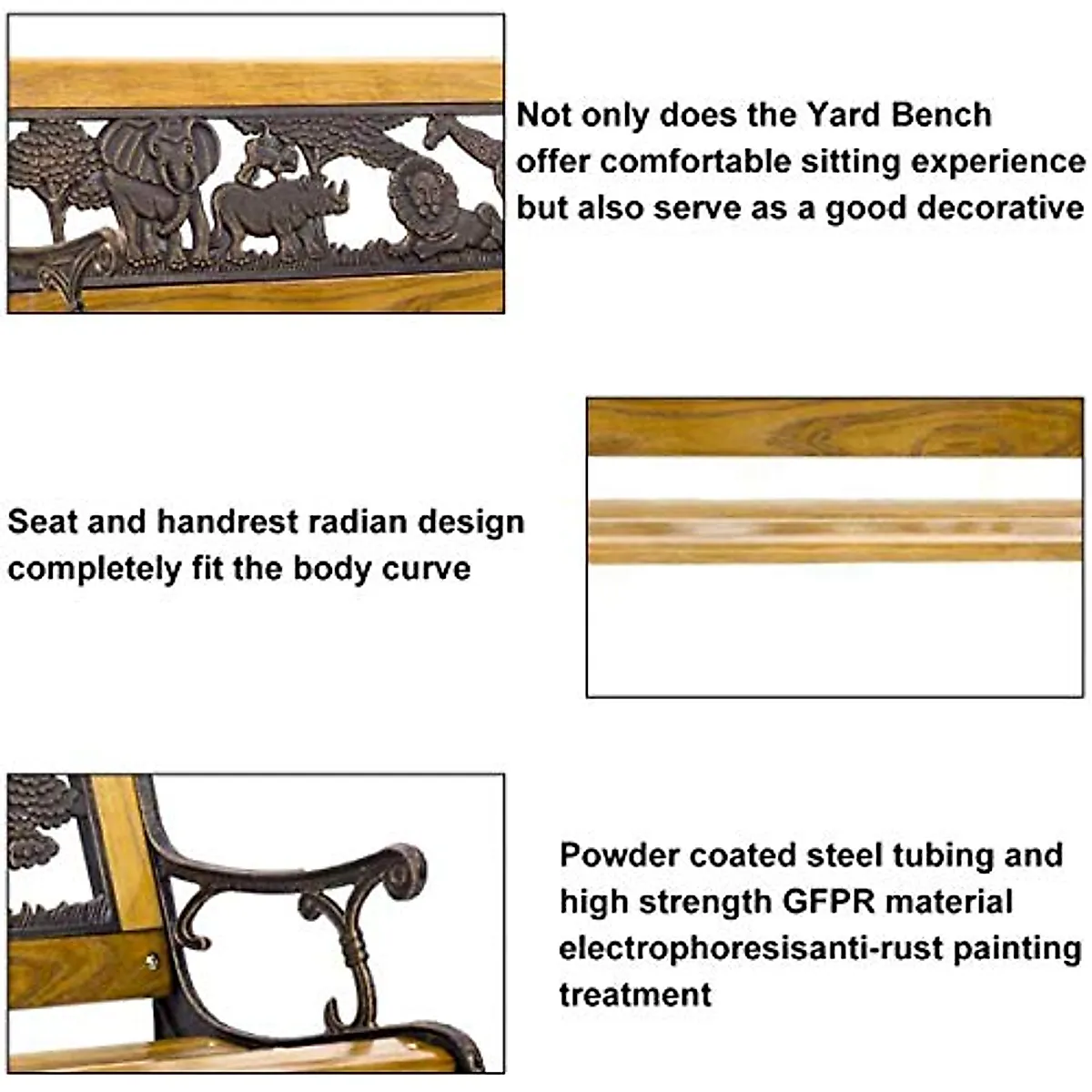 Tffnew Kids Mini Sized Park Outdoor Bench for Outside Clearance Garden Bench Antique Animals Style Wooden Patio Bench with Armrests Sturdy Steel Frame Furniture for 1-3 Teenagers Children Kids