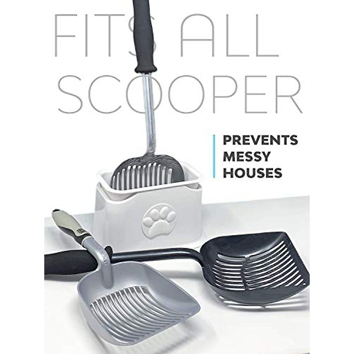 iPrimio Scoop Monster Cat Litter Scooper with 17 Inch Long Handle and Soft Grip - Easy Cleaning Litterbox - Modern Scooper Holder -Works with All Metal and Plastic Scoopers