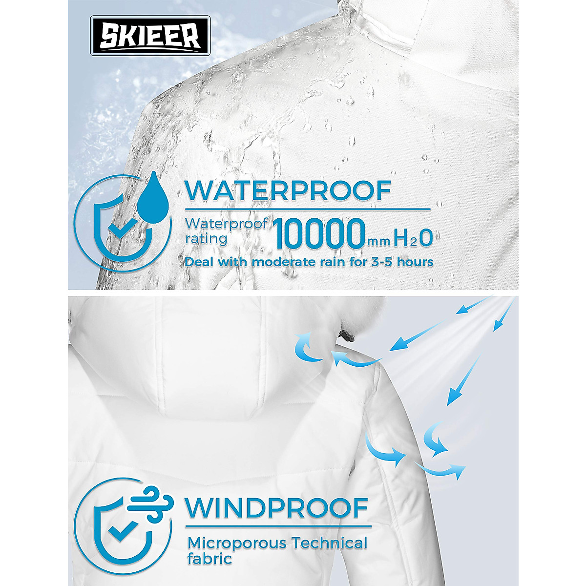 Skieer Women's Snow Jacket Hooded Soft Insulated Winter Ski Snowboard Coat(White,X-Large)